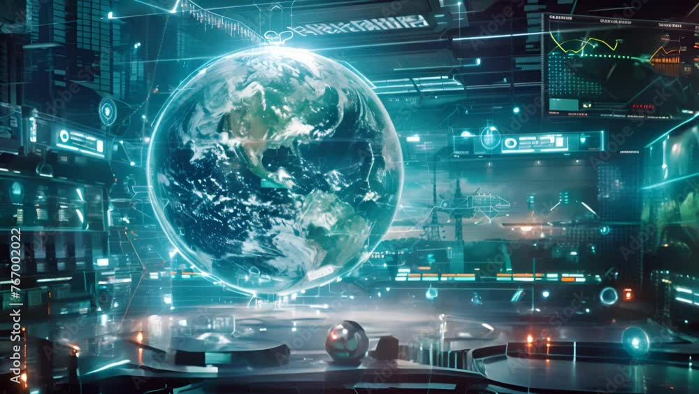 An immersive 3D animation displaying a holographic representation of ...