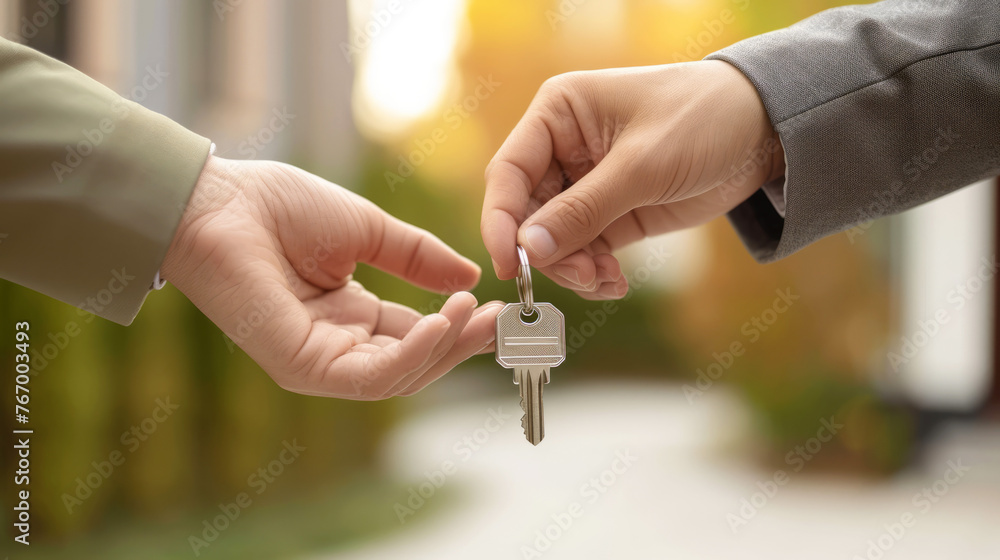 Real estate agent handing over house keys to the new homeowner Stock ...