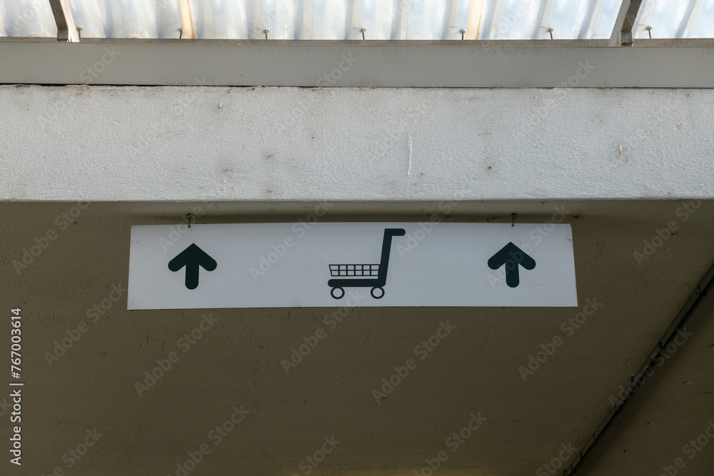 shopping cart the sign indicates where they are positioned, but it is ...