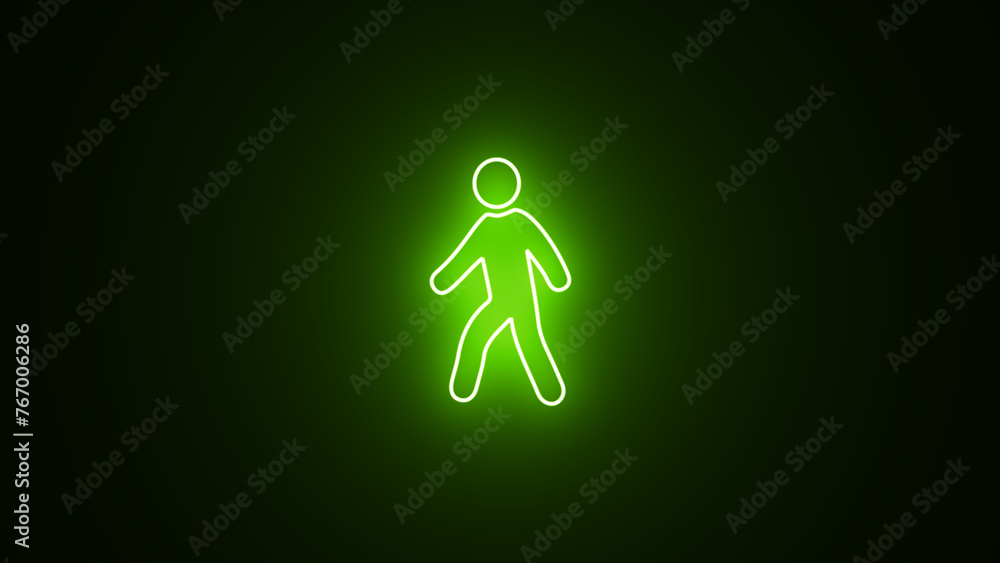 Neon Walking man symbol. Pedestrian icon. icon of a glowing walking ...