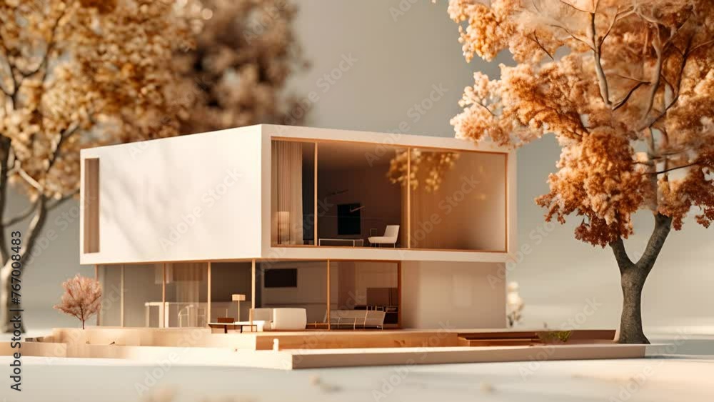 This 3D architectural mock-up presents a modern house design with ...