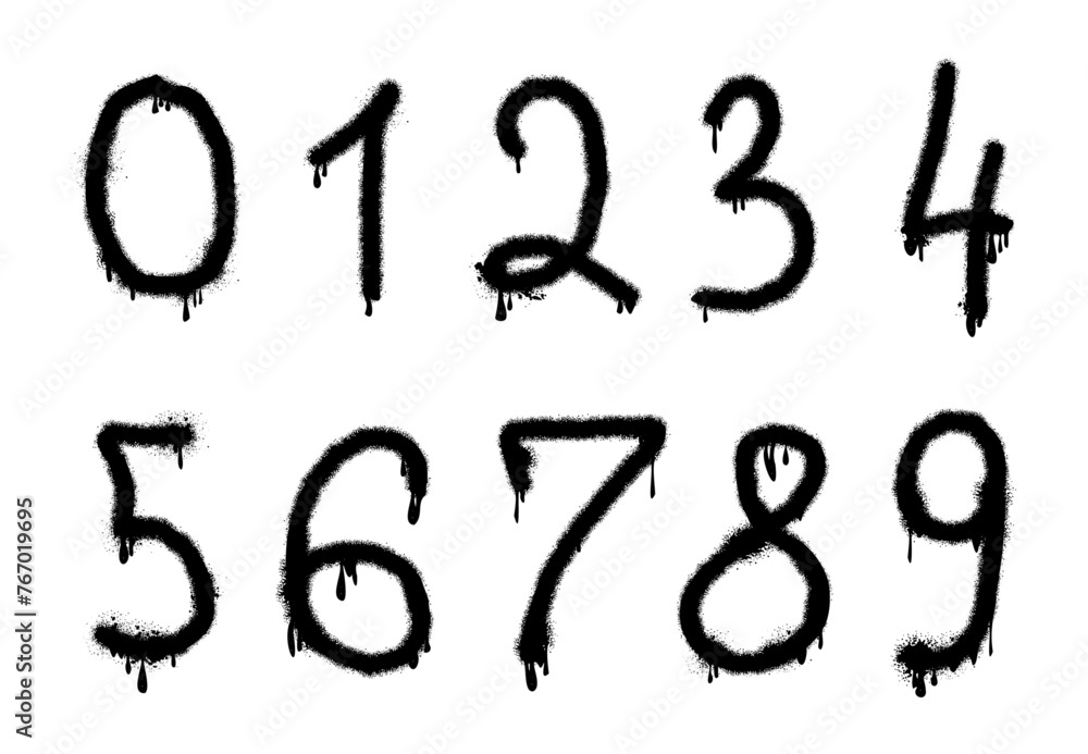 Realistic typeface, isolated numbers drawn in graffiti spray style ...