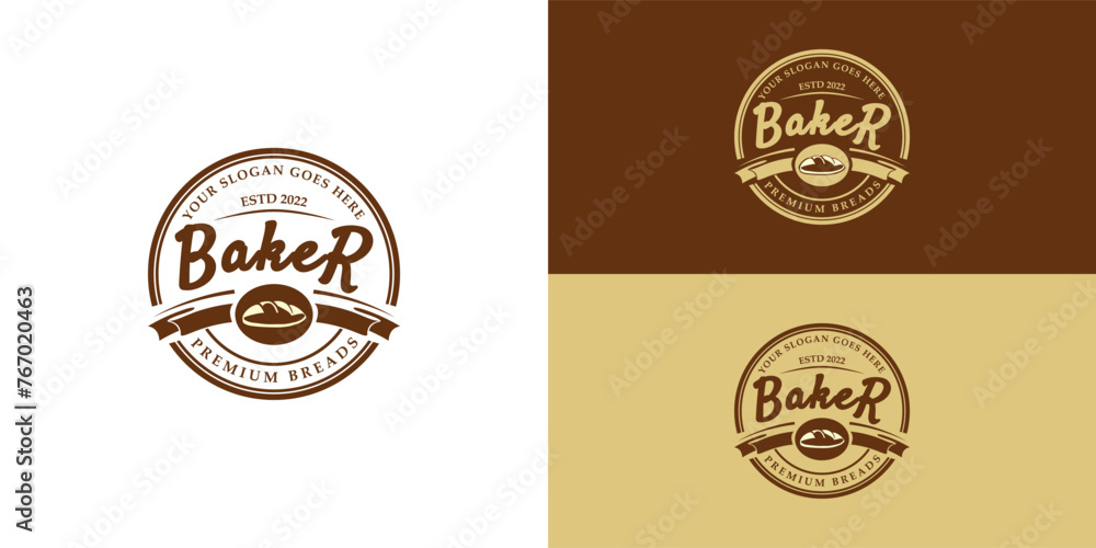 Vintage Retro Bakery Bake Shop Label Sticker Logo in multiple brown ...