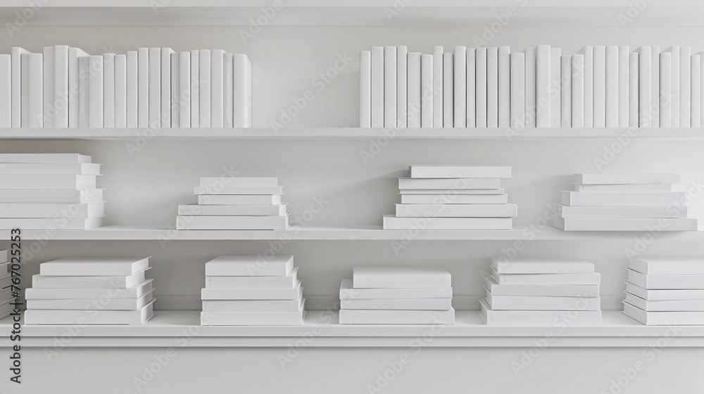 Mock-up of bookshelf with a lot of book spine horizontal stacking in ...