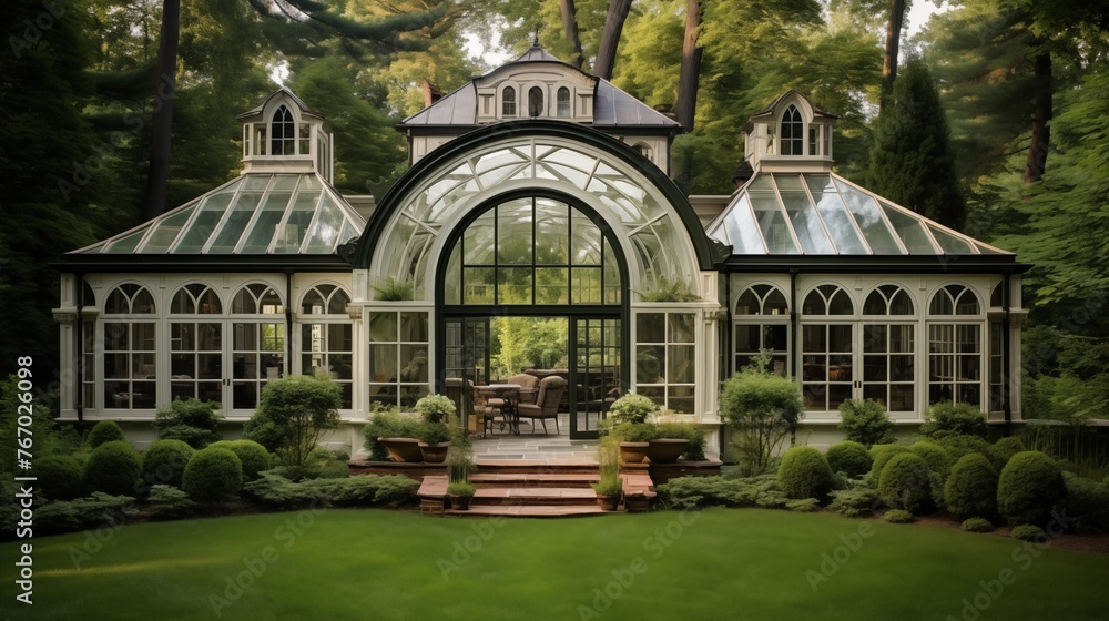 Charming English conservatory with custom glass ogee arched ceilings ...