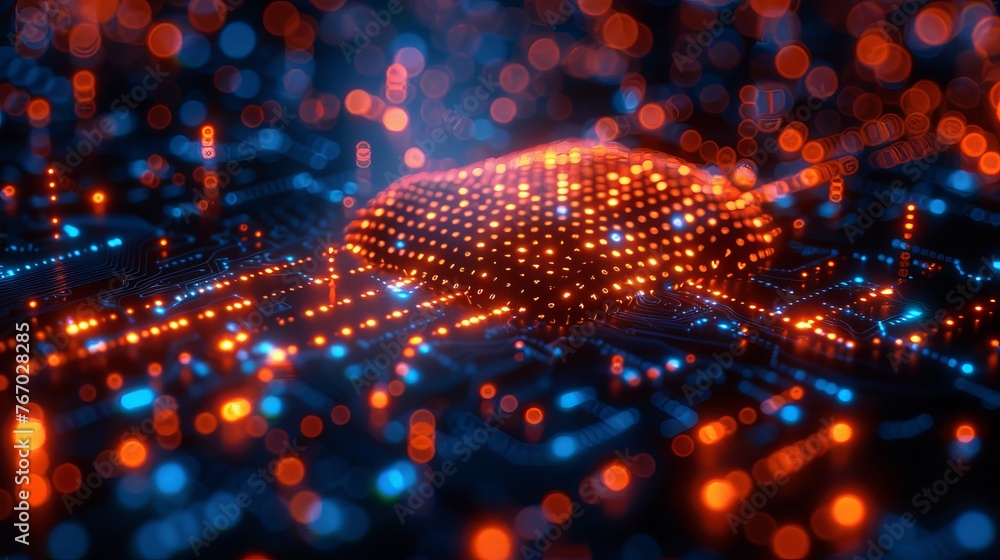 3D illustration depicting an artificial neuron in the context of artificial intelligence, with ...