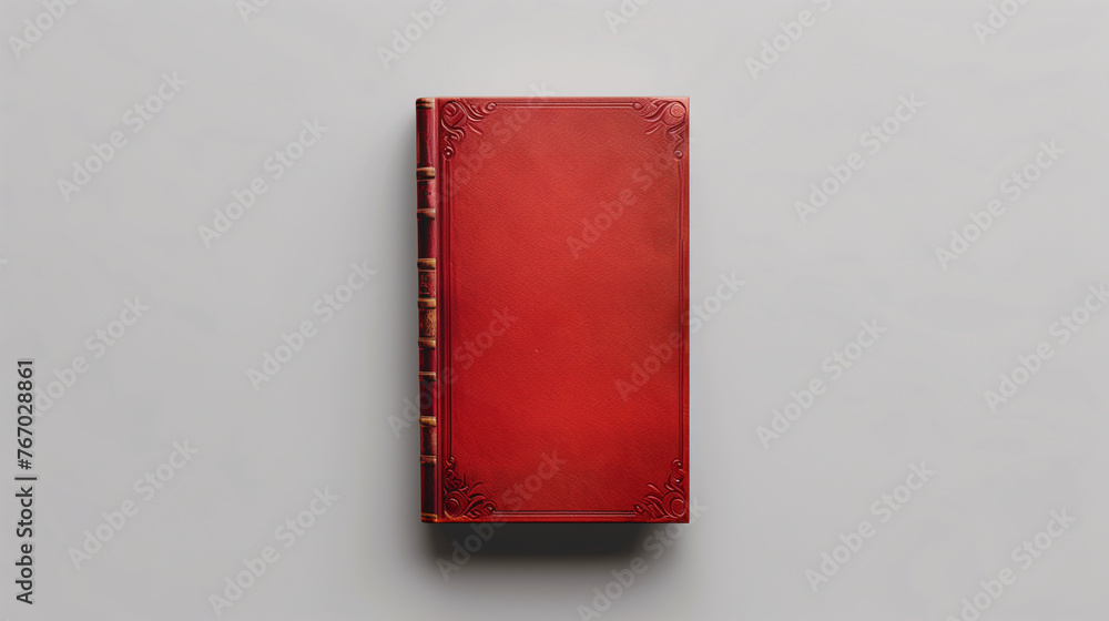 Mock-up of a book with blank brown leather cover on a plain white ...