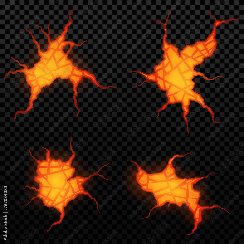 Lava in ground cracks top view, volcano magma glow texture in cracking ...