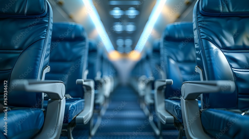 Empty airplane interior with rows of seats and modern design Stock ...