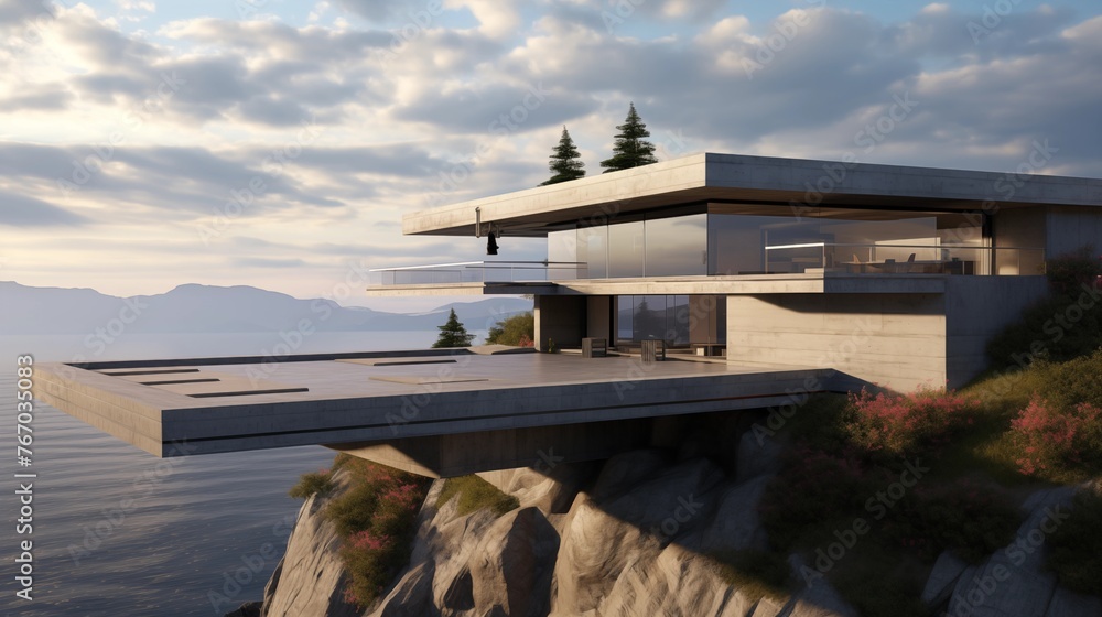 Contemporary cliffside concrete home masterpiece with cantilevered ...
