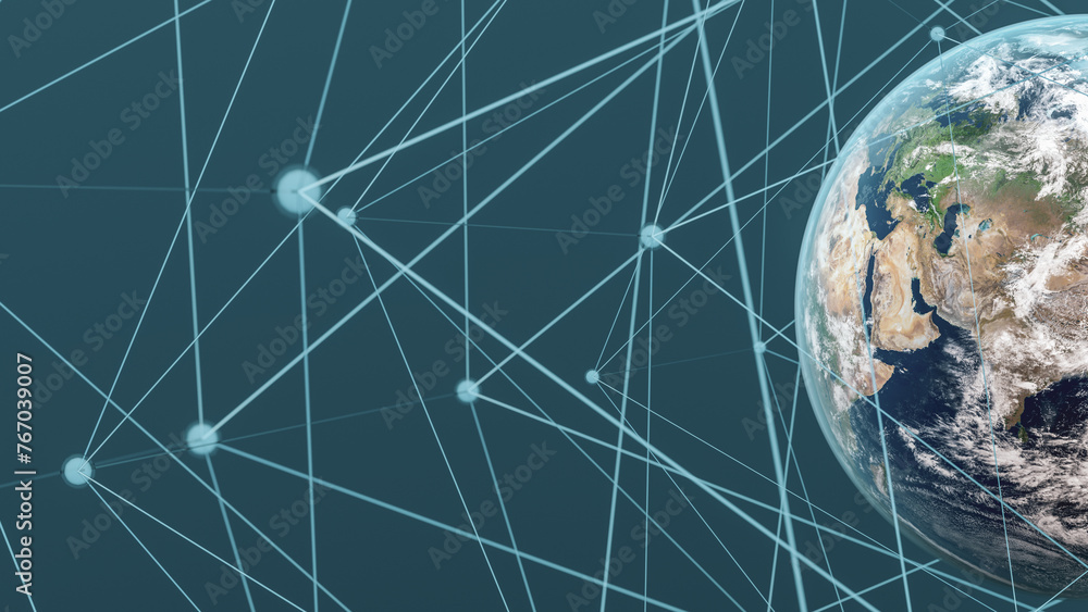 Digital illustration depicting interconnected nodes overlaying Planet ...