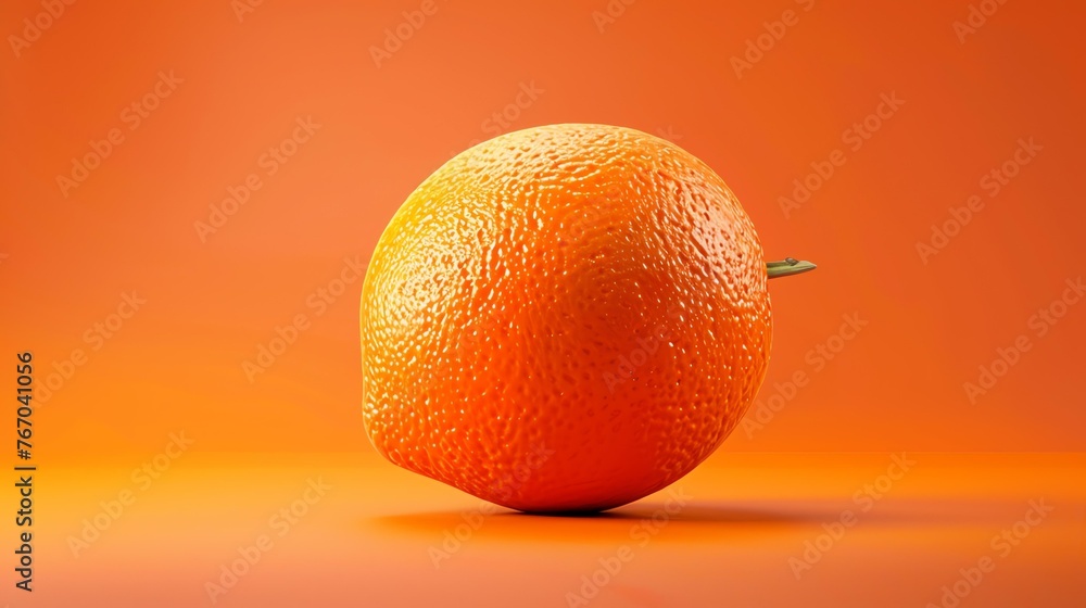 3D rendering of a single orange on a matching background in a simple ...