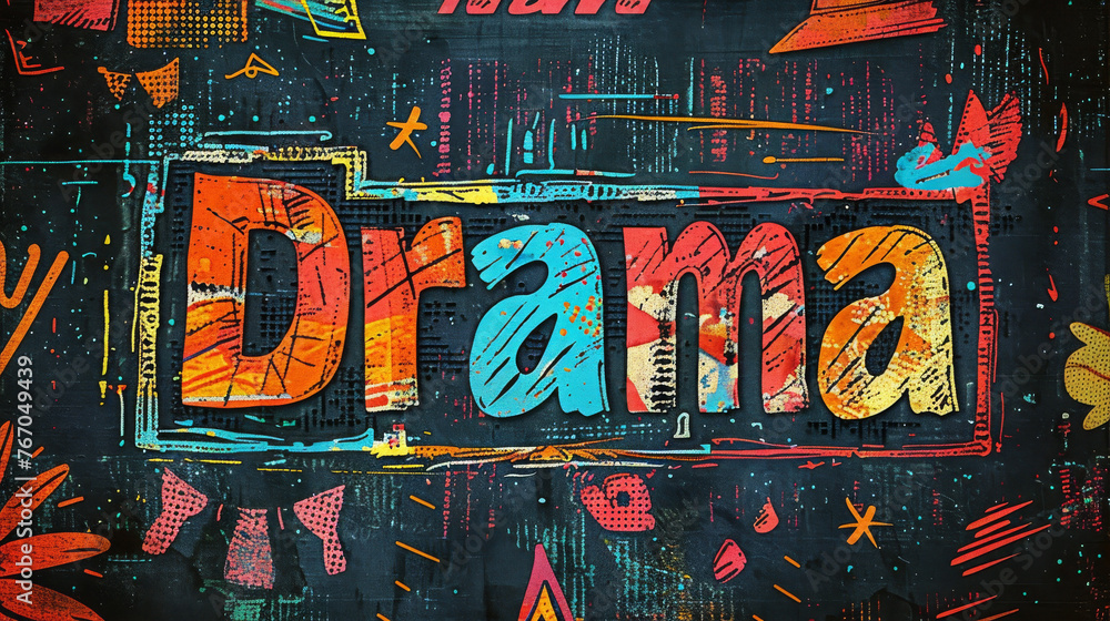 The word "Drama" is displayed on a single colored background in a ...
