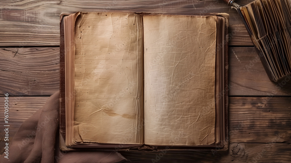 Mock-up of blank pages of an open notebook with copy-space for text on ...