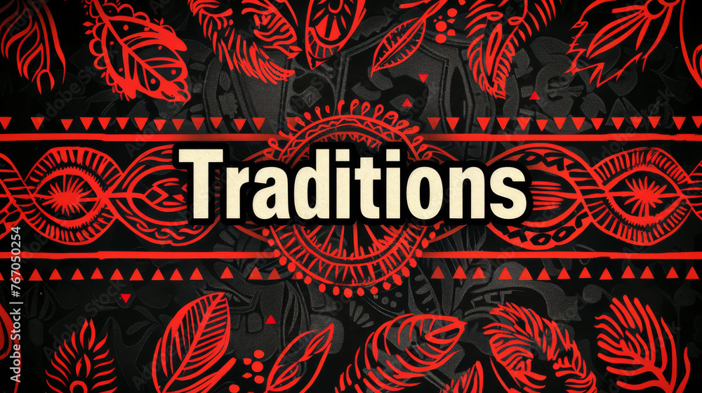 The image shows a single colored background with the word "Traditions ...