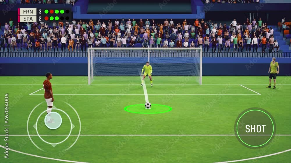 Playing a penalty shootout challenge in the mock-up fake mobile phone ...