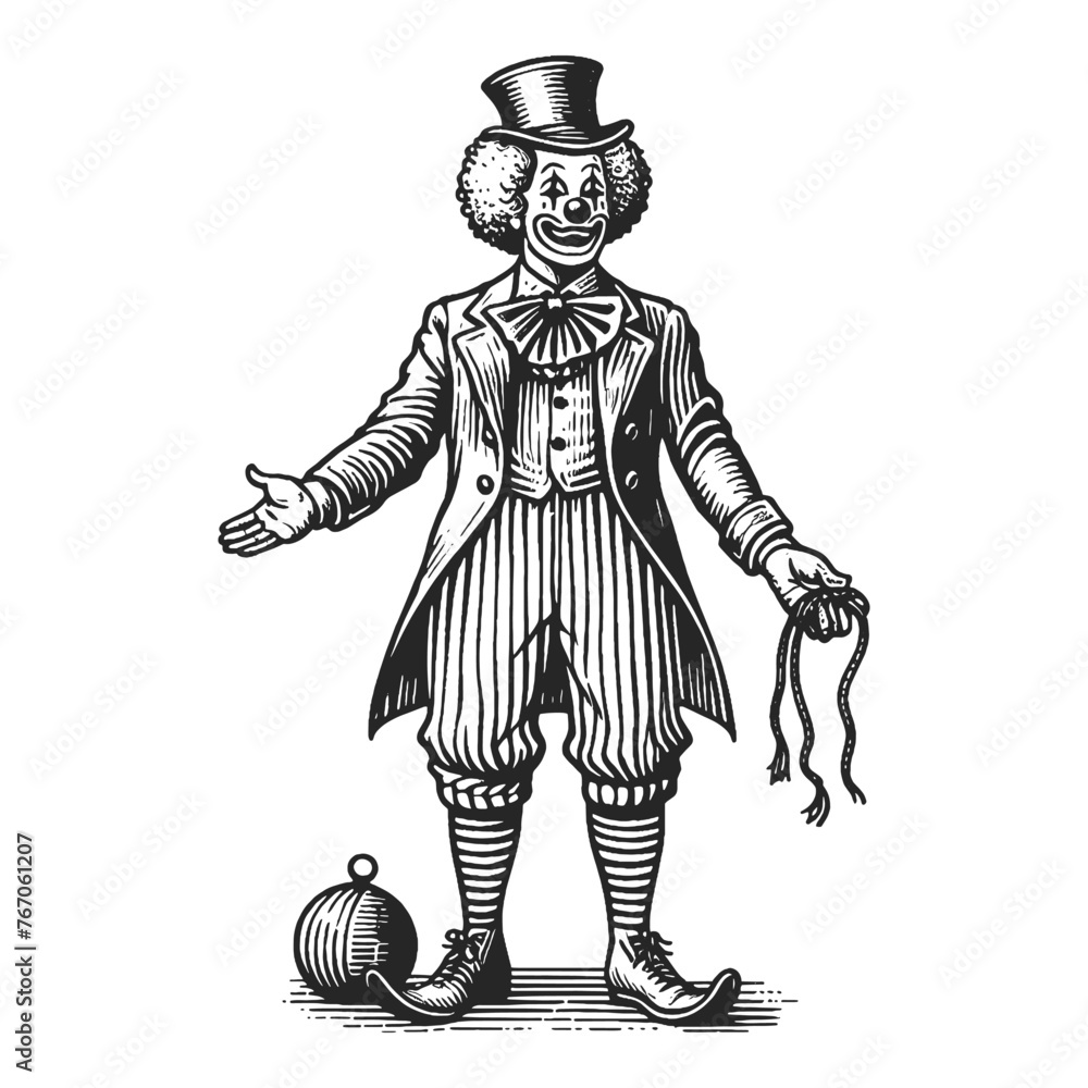circus clown with an inviting gesture, comedic expression sketch ...