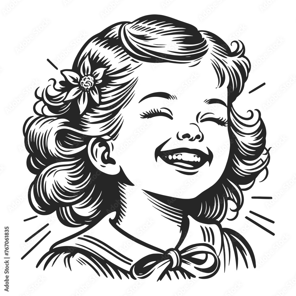Happy girl laughing capturing a moment of pure joy and innocence sketch ...