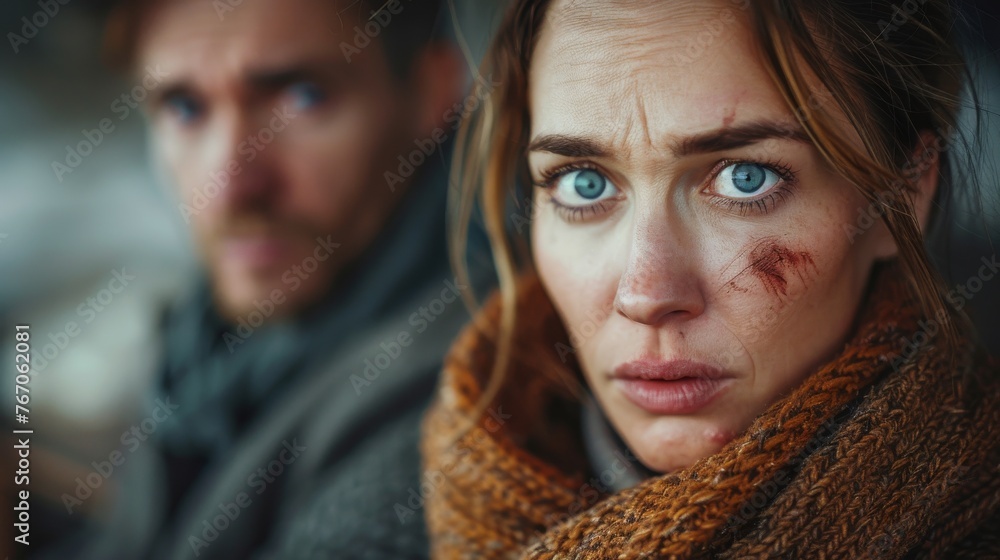 Domestic violence, with a distressed, physically and emotionally abused ...