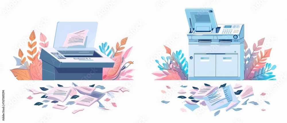 Illustration of a dark gray multifunction office floor copier printer ...
