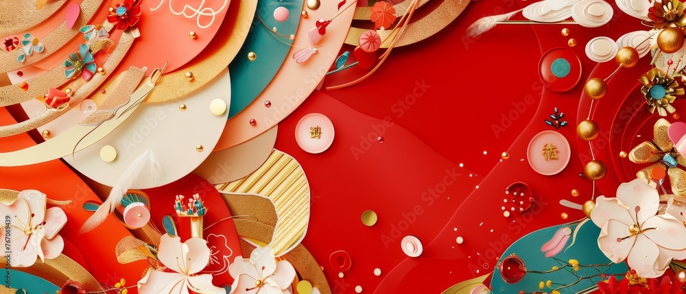 This ang pau design features a red and gold paper cut out of an OX ...