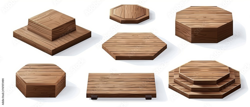 Wooden platforms isolated on white background. Modern realistic ...