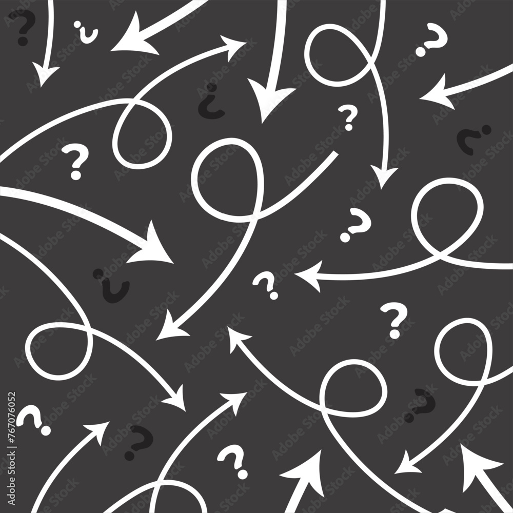 Grayscale colored random arrows and question marks vector illustration ...