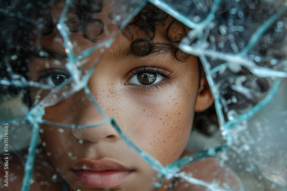 Farewell to Innocence Sad Young Boy with Curly Black Hair Looking ...