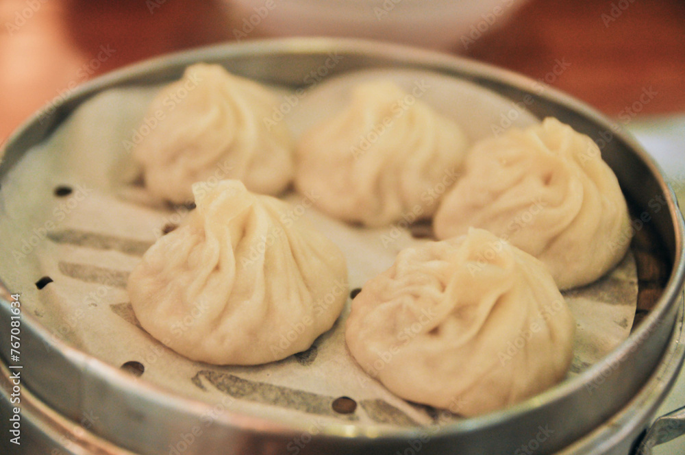 Closeup of Steamed Chinese Xiao Long Tang Bao, also known as soup ...