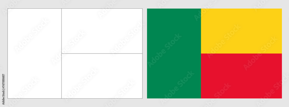 Benin flag - coloring page. Set of white wireframe thin black outline ...