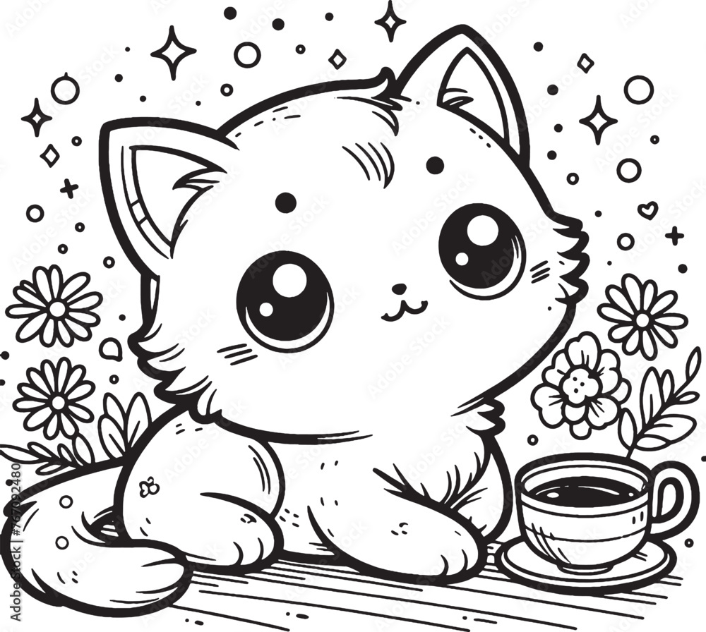 cartoon, vector, animal, cat, illustration, coloring, drawing, funny ...