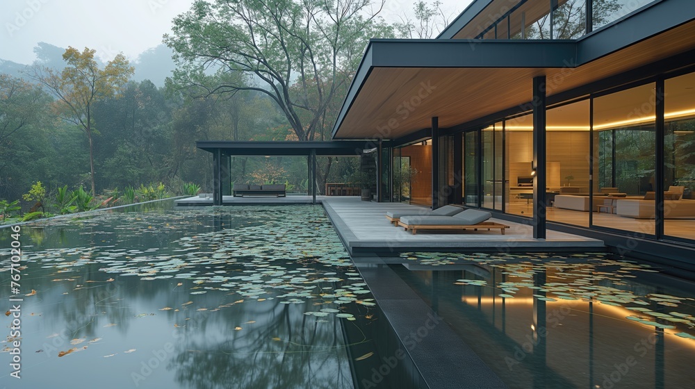 Foto de Maison moderne zen avec des matières bois et métal noir au ...