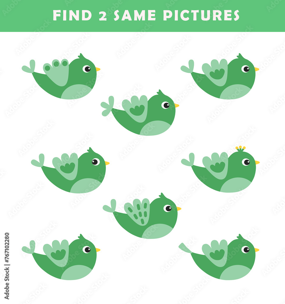 Find 2 same birds .Puzzle game for children. Preschool worksheet ...