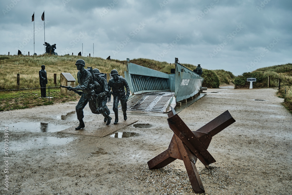 Higgins Boat landing ferry Memorial Monument at Utah Beach, the place ...