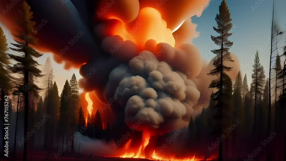 3d animated video footage of the forest was burning with raging fires ...