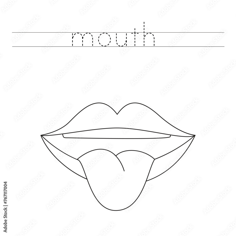 Trace the letters and color cartoon mouth. Handwriting practice for ...