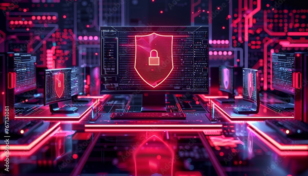 Cybersecurity Shield Network Computer Security With An Image Displaying Interconnected