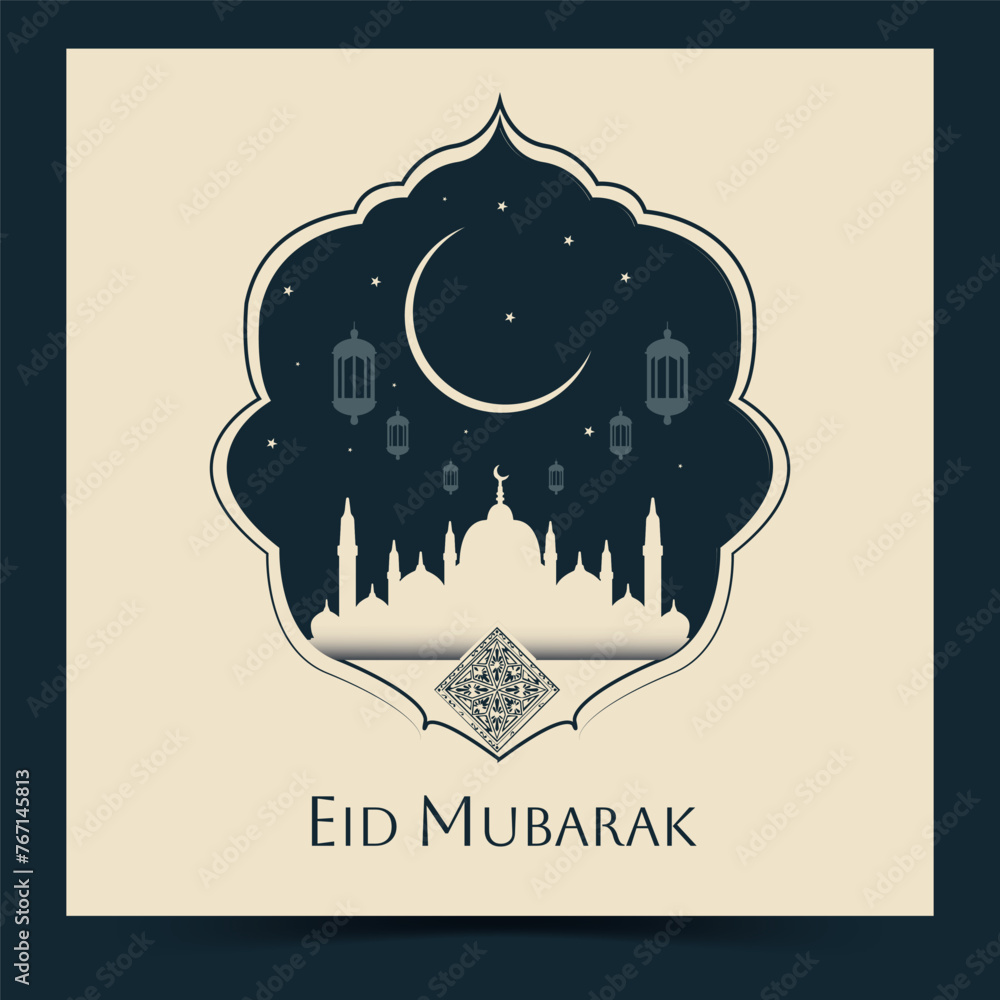 Eid Mubarak Poster design. Arabic Islamic Elegant White and Golden ...