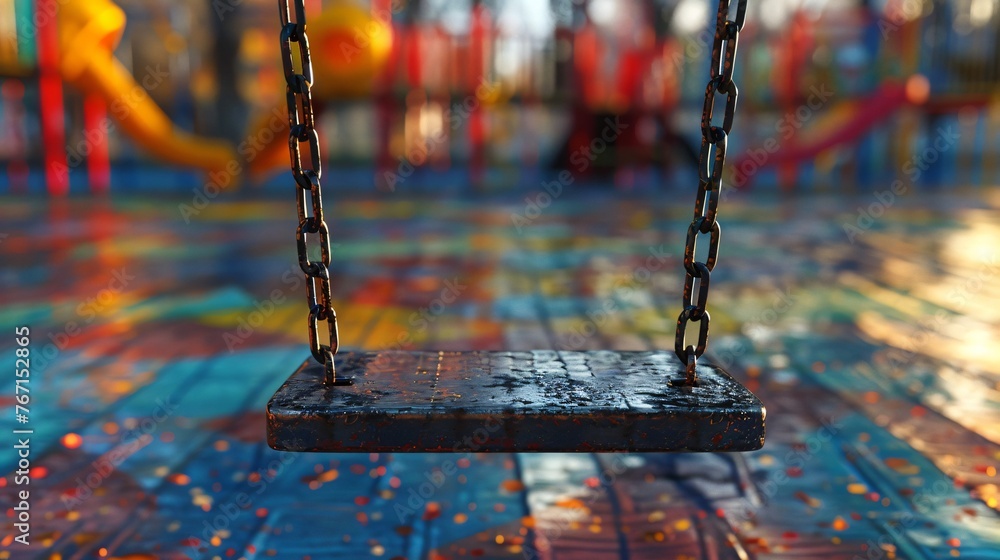 An empty swing swaying in a silent playground capturing the essence of ...