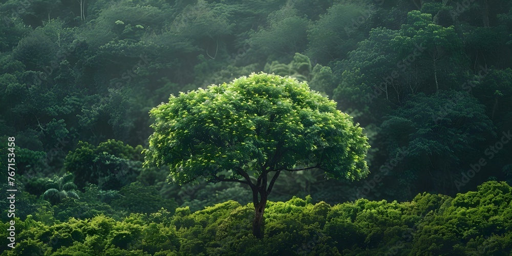 Green tree in lush tropical rainforest essential for oxygen carbon ...