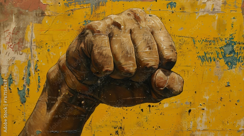 The instant of a punch landing close up detailing the clenched fist and ...
