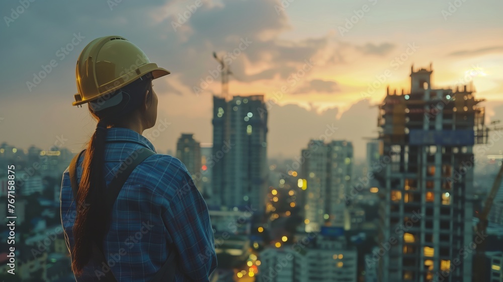 /imagine prompt: Construction worker, A dedicated woman construction ...