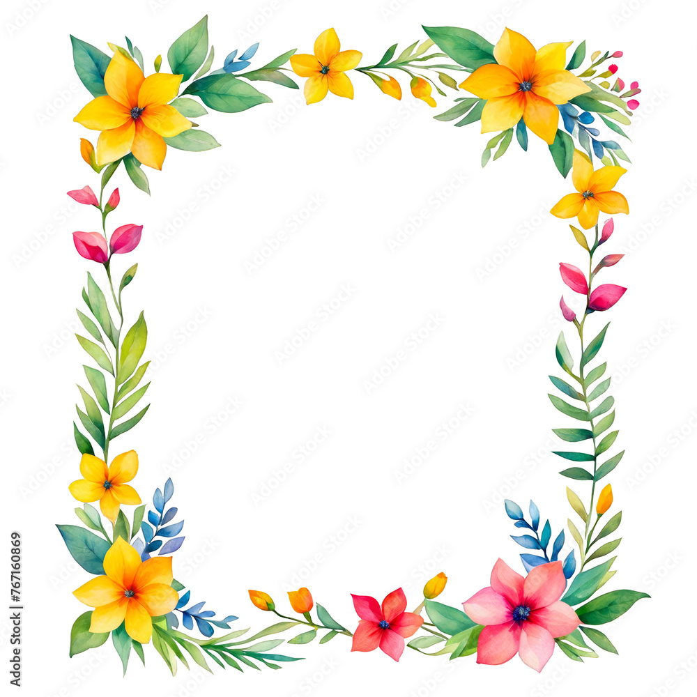 Colorful flower frame, Lauren wreath style, flowers overlay watercolor ...