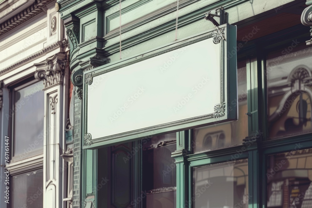 Blank storefront sign in vintage style at street corner Stock Photo ...
