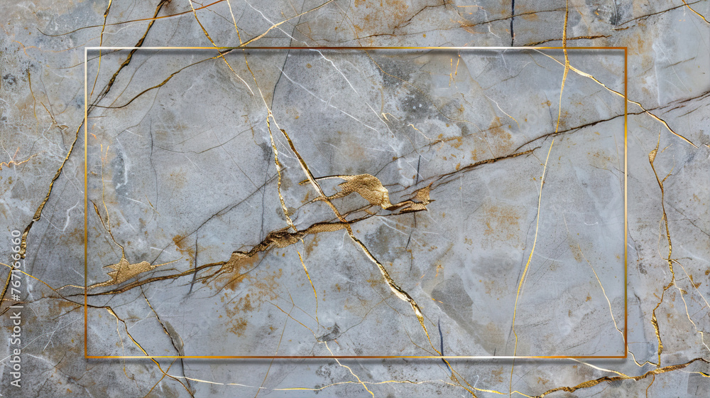 gold frame on gray stone background, golden lines, square shape ...