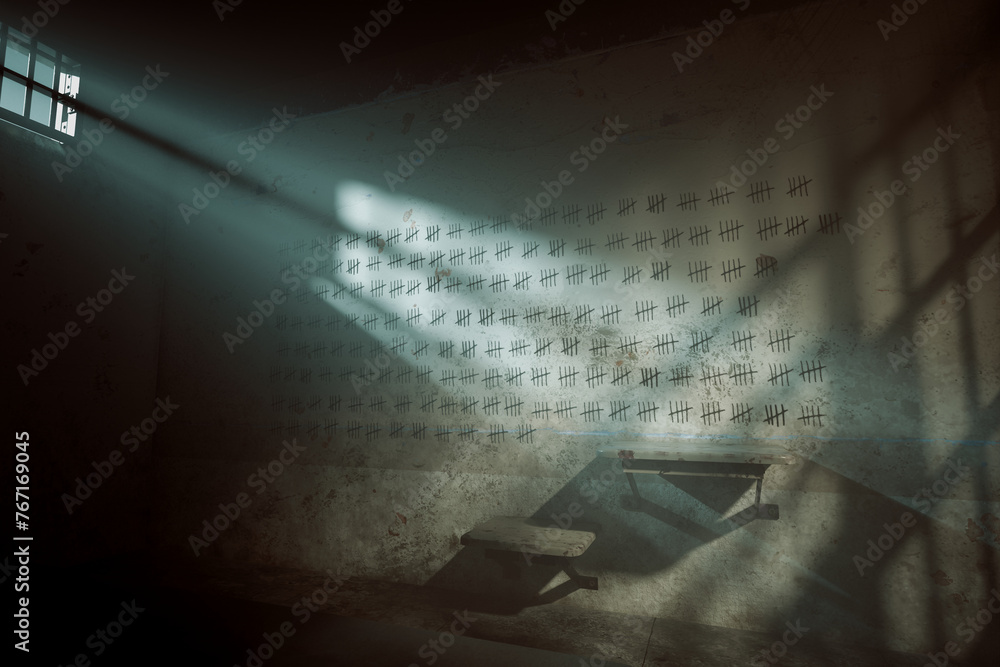 Abandoned Prison Cell: Sunlight Streaming Through Window on Tally Marks Stock Illustration ...