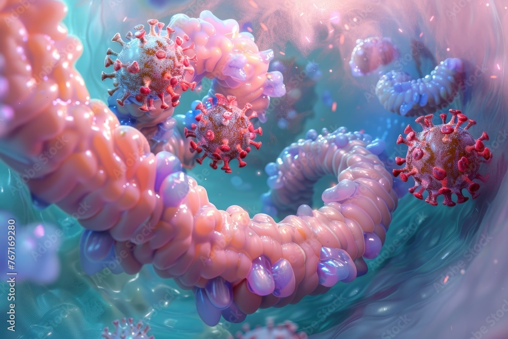 Illustration of healthy vs diseased colon, comparing normal tissue with ...