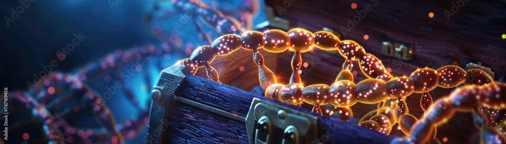 A metaphorical image showing chromosomes inside a treasure chest ...