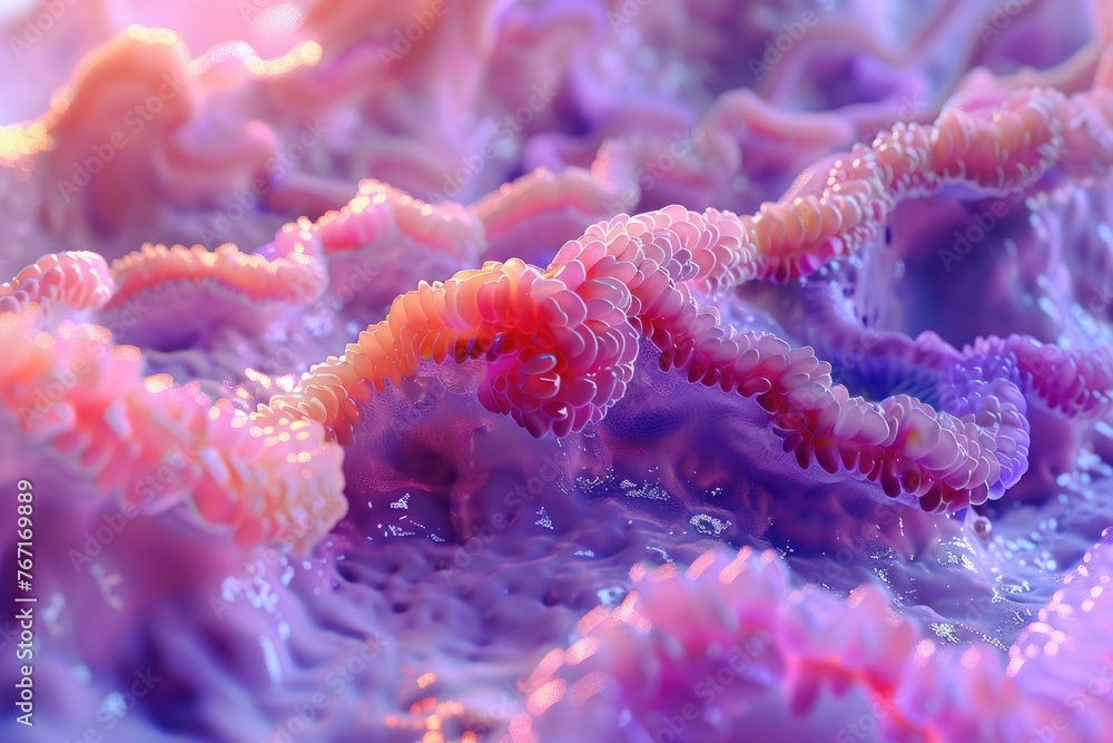 Closeup view of the colon mucosa, depicting the crypts of Lieberkuhn ...