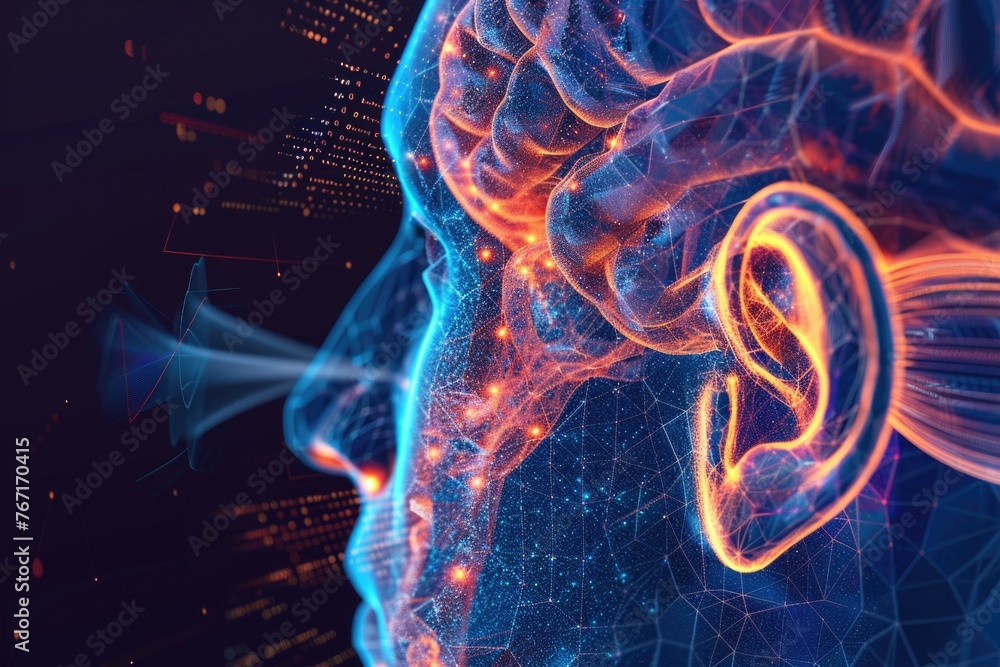 Diagram of the auditory pathway, tracing the journey of sound ...